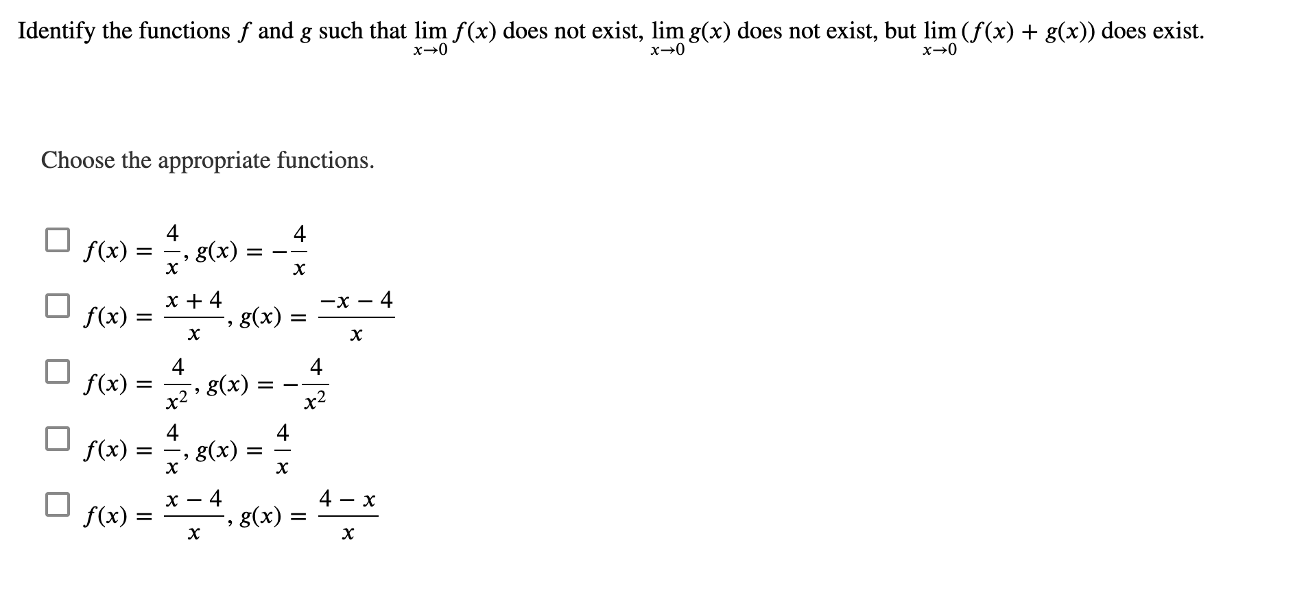 Solved Identify the functions f and g such that limx→0f(x) | Chegg.com