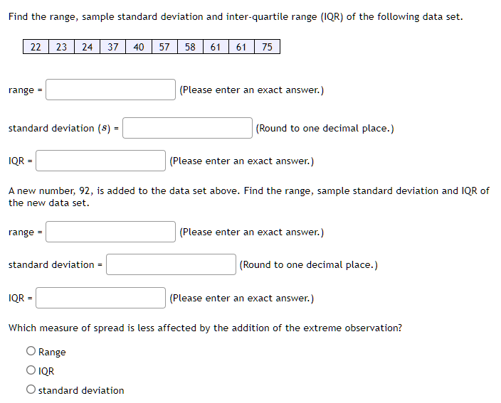 Solved Find the range, sample standard deviation and | Chegg.com