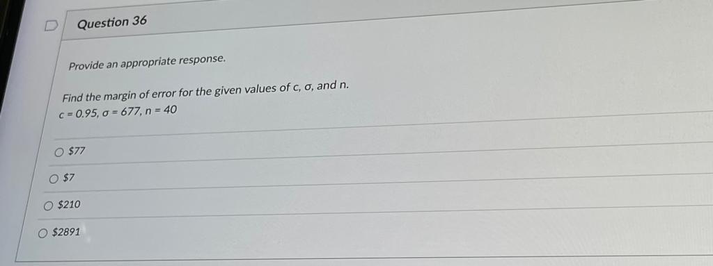 Solved Provide An Appropriate Response Find The Margin Of