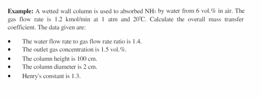 Solved Example: A wetted wall column is used to absorbed NH3 | Chegg.com