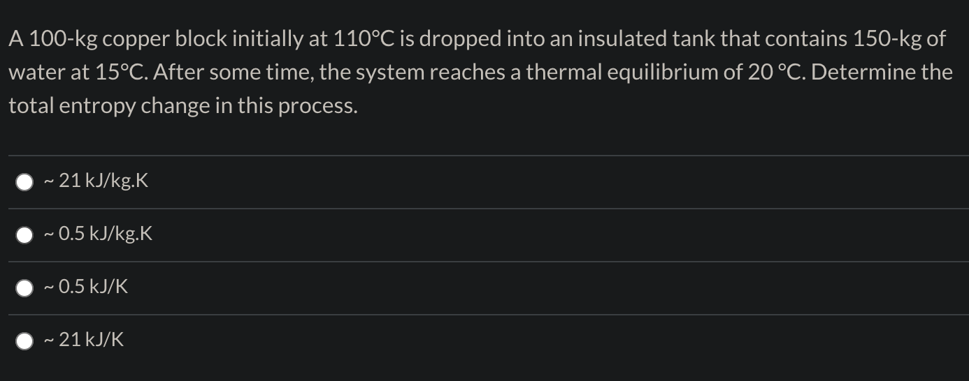 Solved A 100-kg copper block initially at 110°C is dropped | Chegg.com