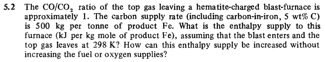 Solved 5.2 The CO/C02 ratio of the top gas leaving a | Chegg.com