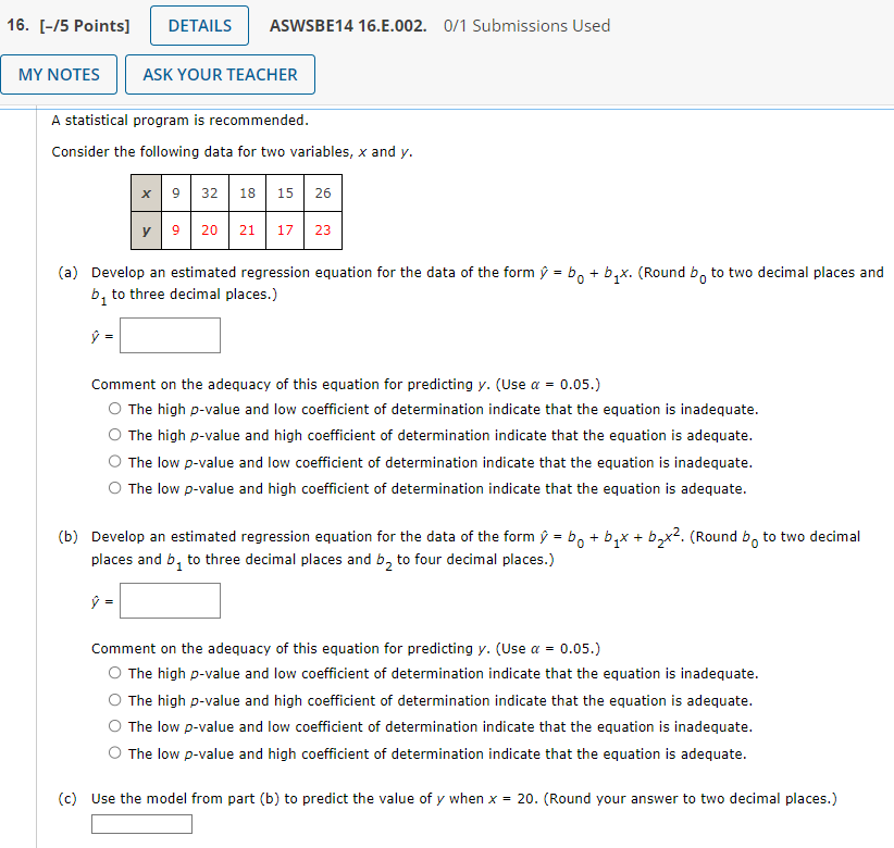 A statistical program is recommended. Consider the | Chegg.com