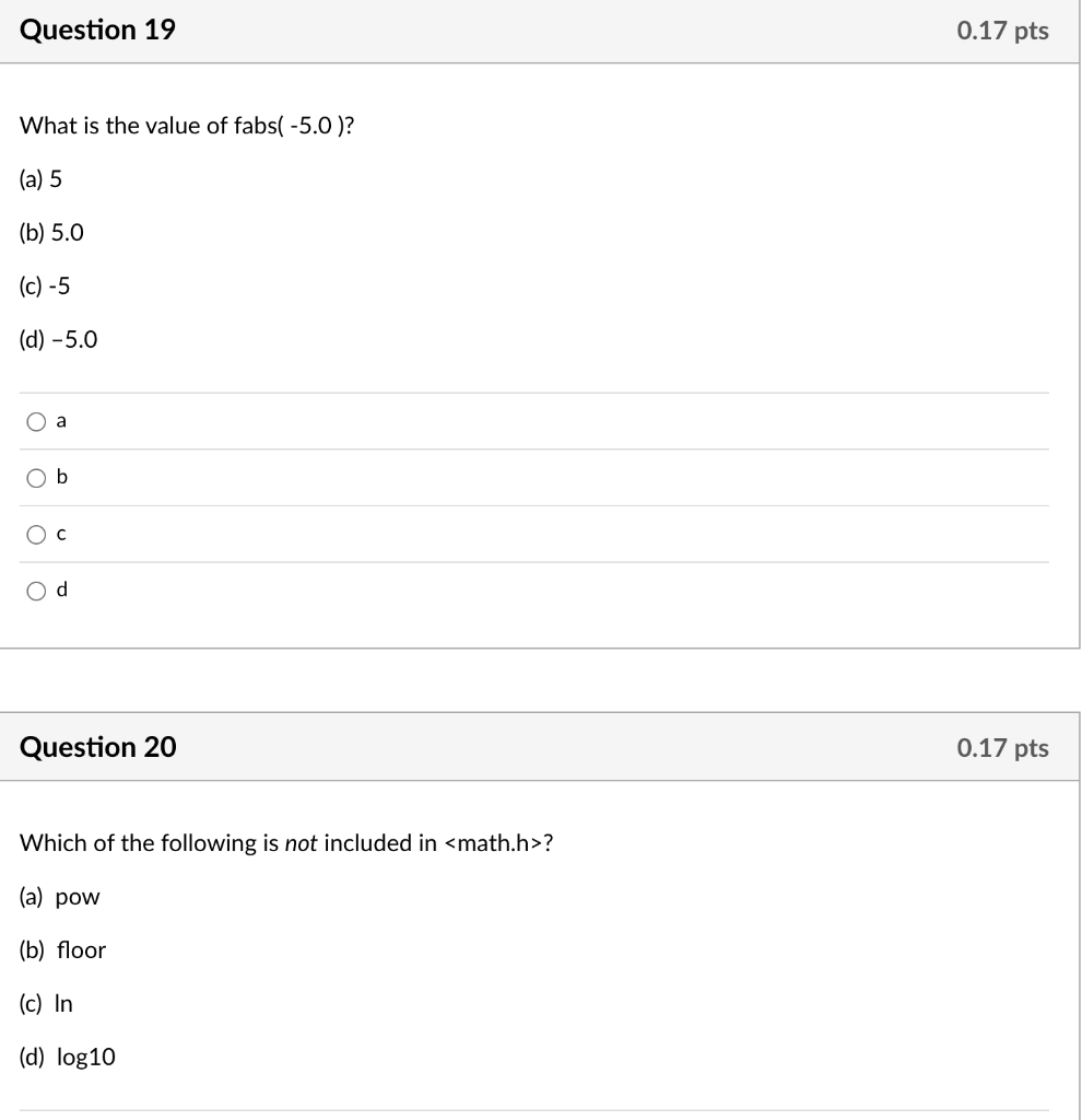 Solved All functions in the math library return the data | Chegg.com