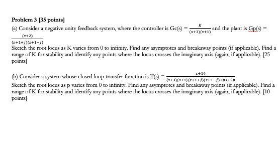 Problem 3 [35 points] к (a) Consider a negative unity | Chegg.com