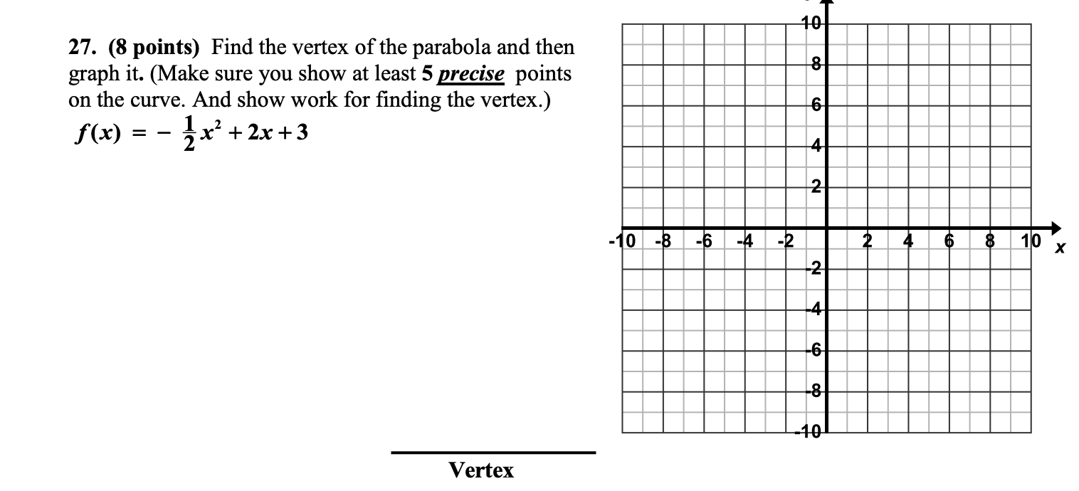 Solved 10 B 27. (8 points) Find the vertex of the parabola | Chegg.com