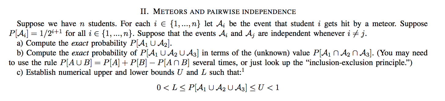 Solved II. METEORS AND PAIRWISE INDEPENDENCE Suppose we have | Chegg.com