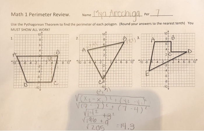 Solved Math 1 Perimeter Review Name Per Use the Pythagorean | Chegg.com
