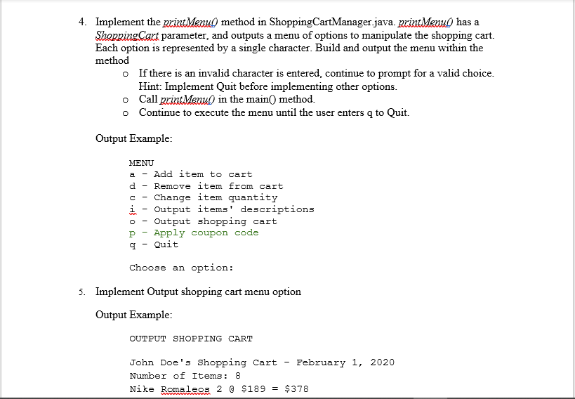 Solved HOMEWORK PROJECT #1 - SHOPPING CART Part I. Create | Chegg.com