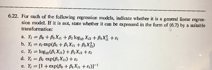 Solved 6.22. For each of the following regression models, | Chegg.com