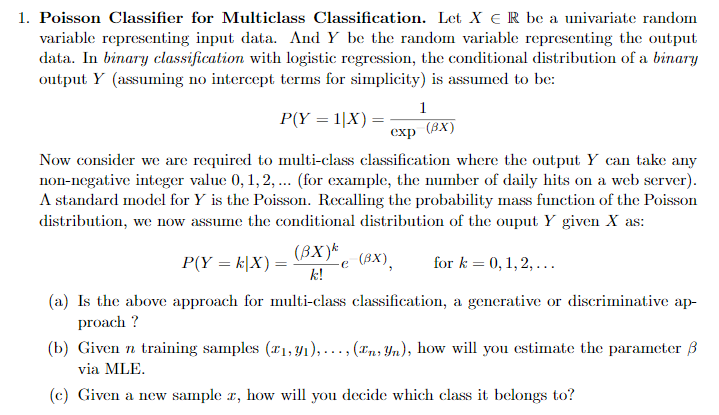 Solved 1 Poisson Classifier For Multiclass Classification