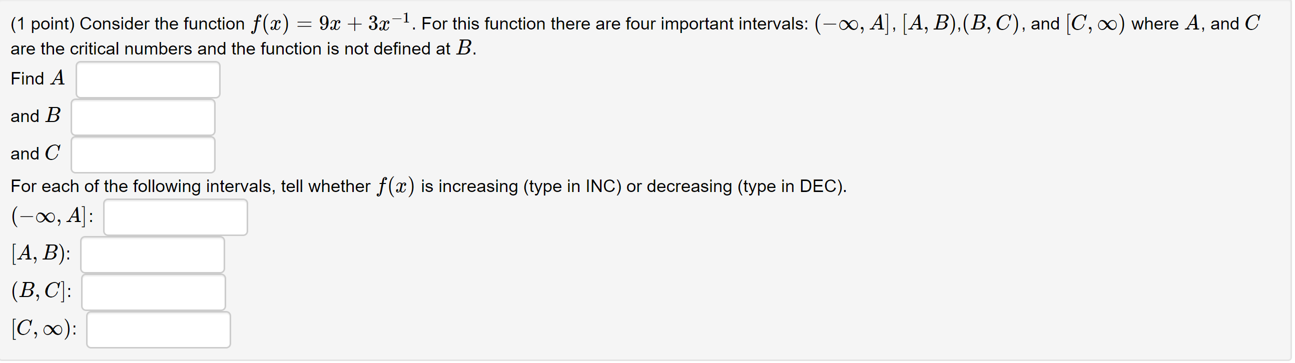 Solved = (1 point) Consider the function f(x) 9x + 3x-1. For | Chegg.com