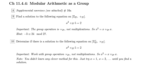 Solved Ch 11.4.4: Modular Arithmetic as a Group9. ﻿Find a | Chegg.com
