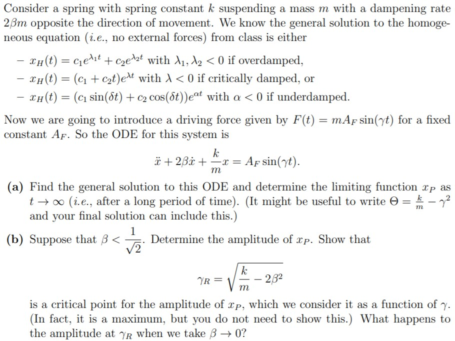 Solved Consider a spring with spring constant k suspending a | Chegg.com