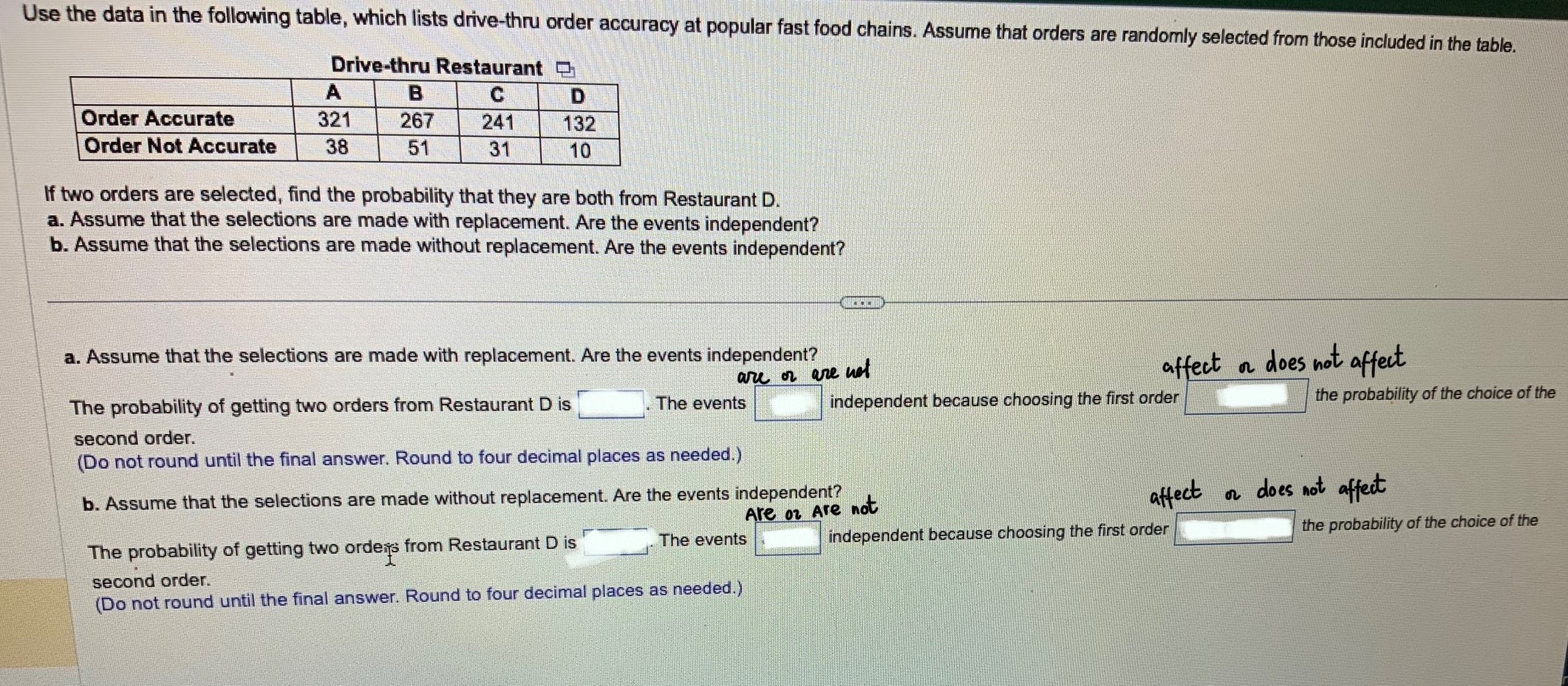 Solved If two orders are selected, find the probability that | Chegg.com