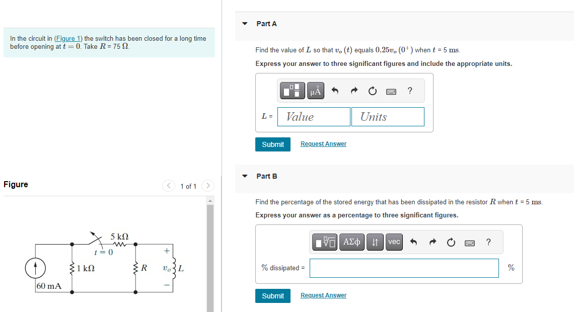 Solved In the circuit in (Figure 1) the switch has been | Chegg.com