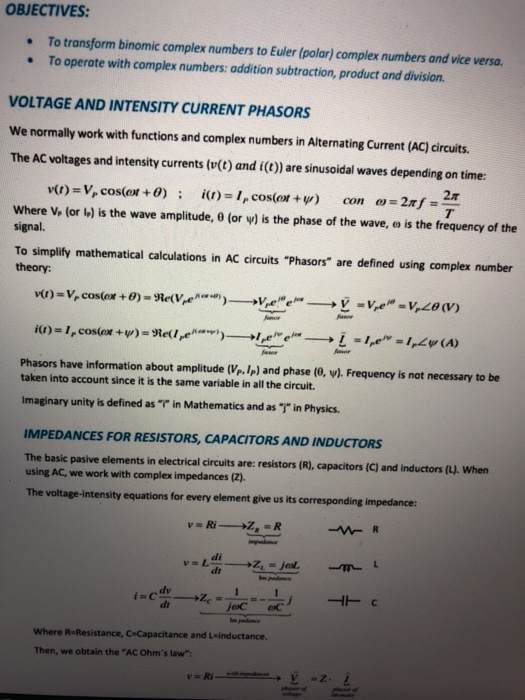 Solved OBJECTIVES: To transform binomic complex numbers to | Chegg.com