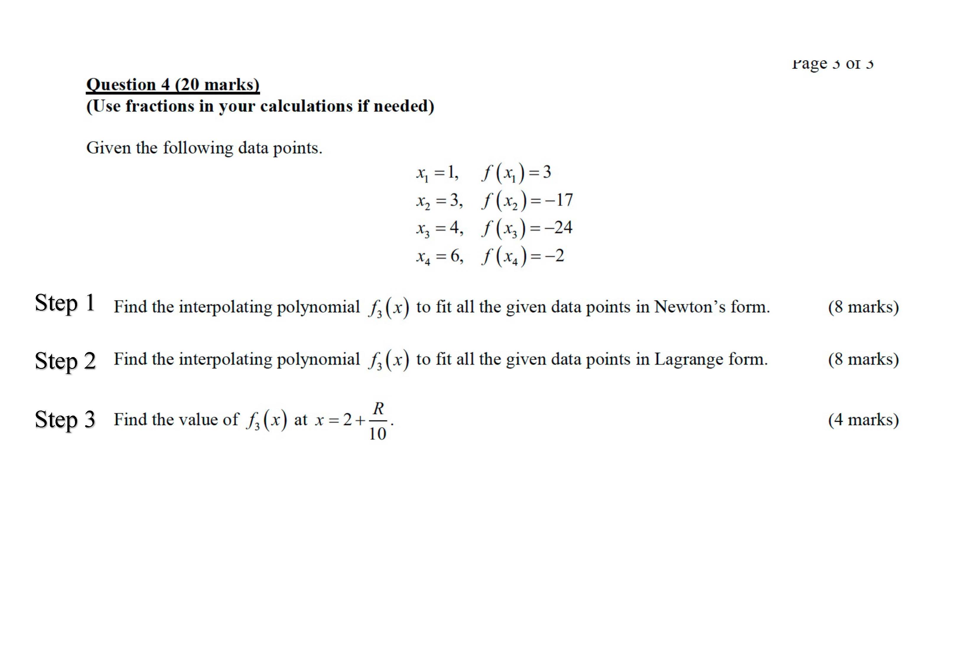 Solved Question 4 (20 marks) (Use fractions in your | Chegg.com
