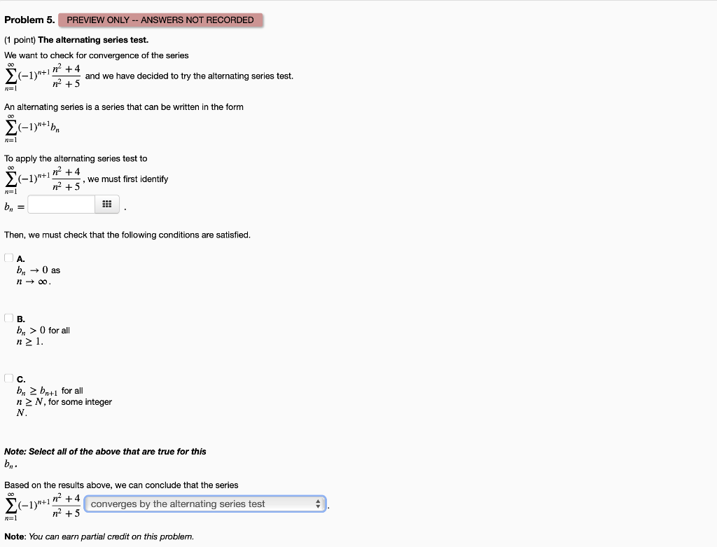 Solved Problem 5. PREVIEW ONLY -- ANSWERS NOT RECORDED (1 | Chegg.com