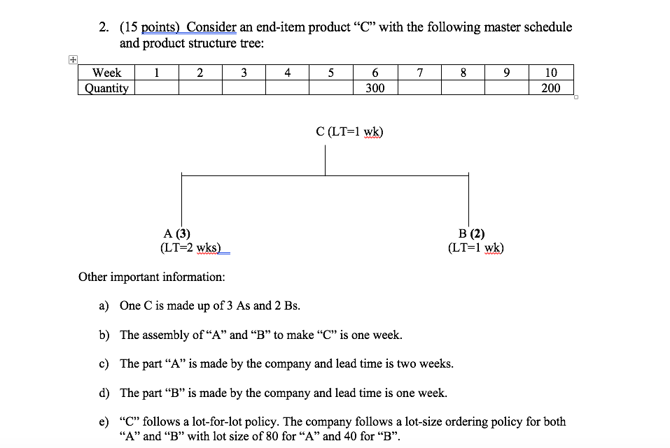 Solved 2. (15 points) Consider an end-item product " C " | Chegg.com