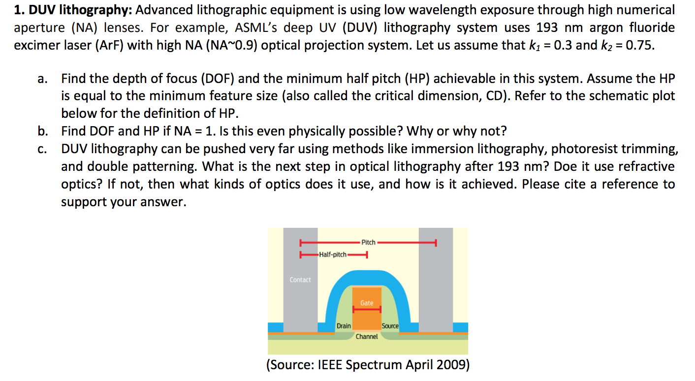 1. DUV lithography: Advanced lithographic equipment | Chegg.com