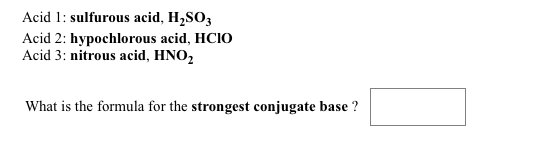 Solved Acid: sulfurous acid, H2SO3 Acid 2: hypochlorous | Chegg.com