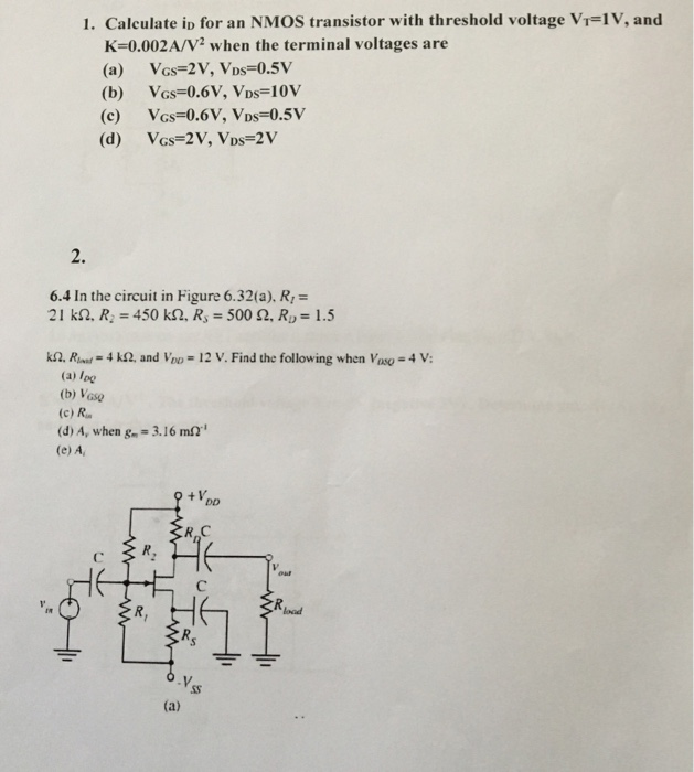 Solved i. Calculate iD for an NMOS transistor with threshold | Chegg.com
