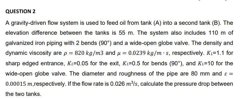 Solved A gravity-driven flow system is used to feed oil from | Chegg.com