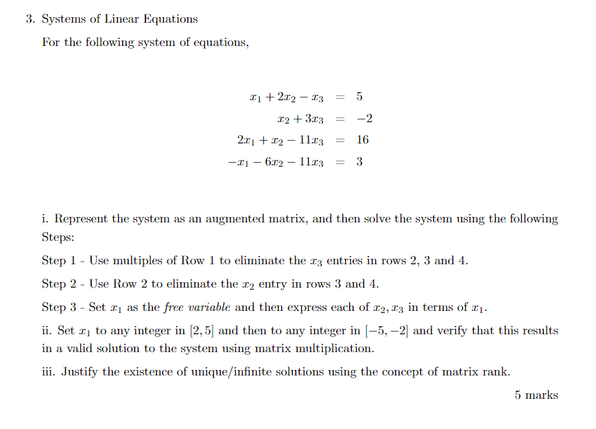 Solved 3. Systems of Linear Equations For the following | Chegg.com