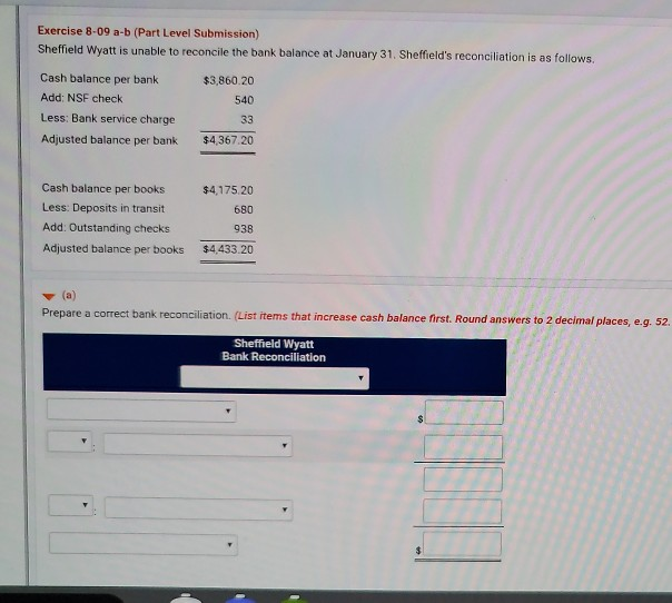 Solved Exercise 8-09 a-b (Part Level Submission) Sheffield | Chegg.com