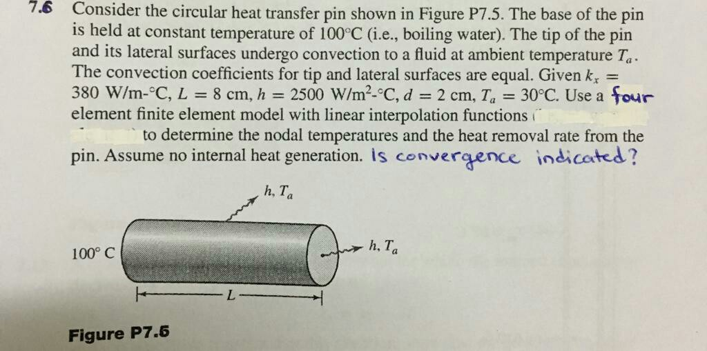 Solved 76 Consider the circular heat transfer pin shown in | Chegg.com