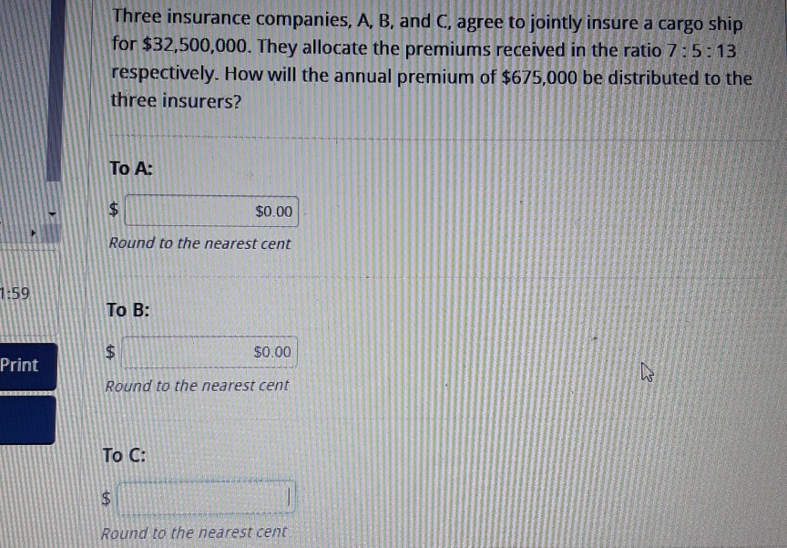 Solved Three insurance companies, A, B, and C, agree to | Chegg.com