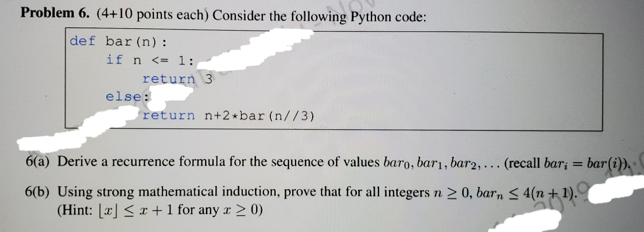 Problem 6. (4+10 points each) Consider the following | Chegg.com