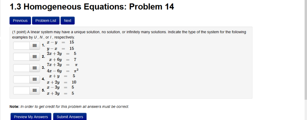 Solved 1.3 Homogeneous Equations: Problem 14 Previous | Chegg.com