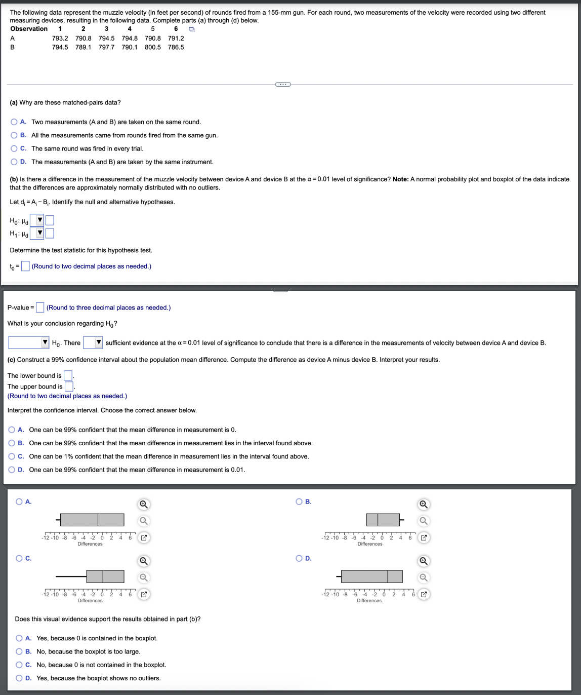 Solved (a) Why are these matched-pairs data? A. Two | Chegg.com
