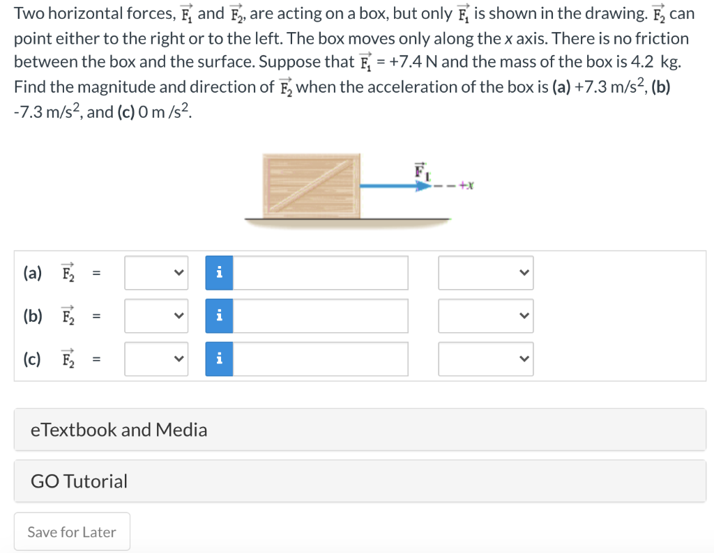 Solved Two horizontal forces, Ę, and , are acting on a box, | Chegg.com