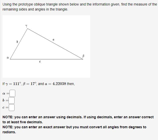 Solved Using the prototype oblique triangle shown below and | Chegg.com