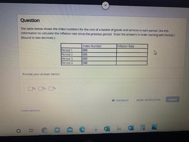 Solved Question The table below shows the index numbers for | Chegg.com