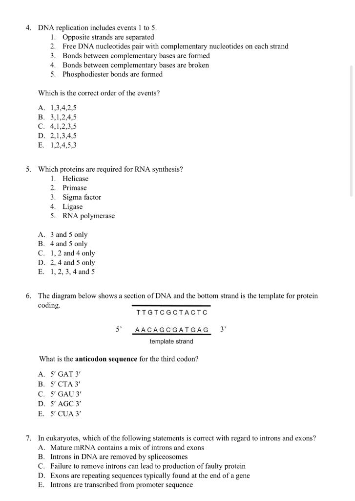 Solved 4. DNA replication includes events 1 to 5. 1. | Chegg.com