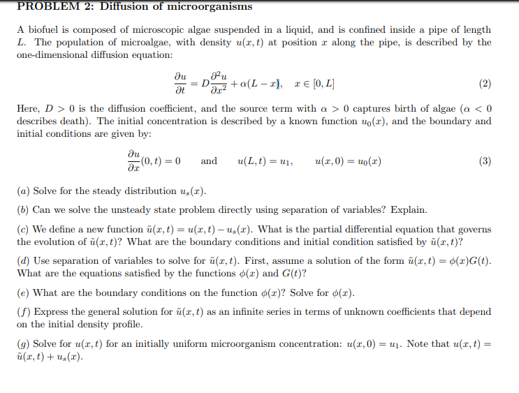 Solved PROBLEM 2: Diffusion of microorganisms A biofuel is | Chegg.com