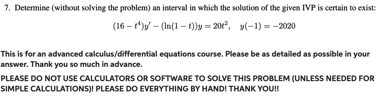 Solved 7. Determine (without solving the problem) an | Chegg.com