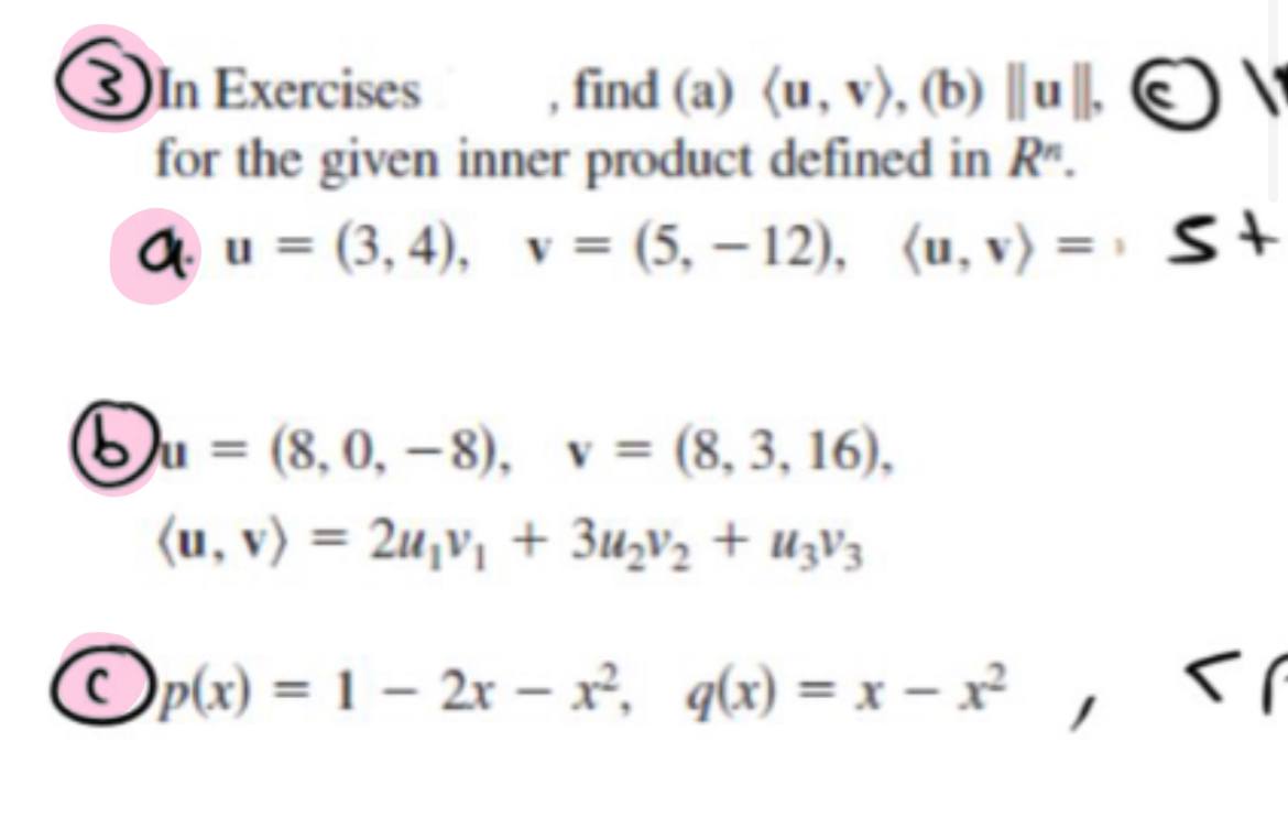 (3) In Exercises , find (a) u,v , (b) ∥u∥, ( ) V for | Chegg.com