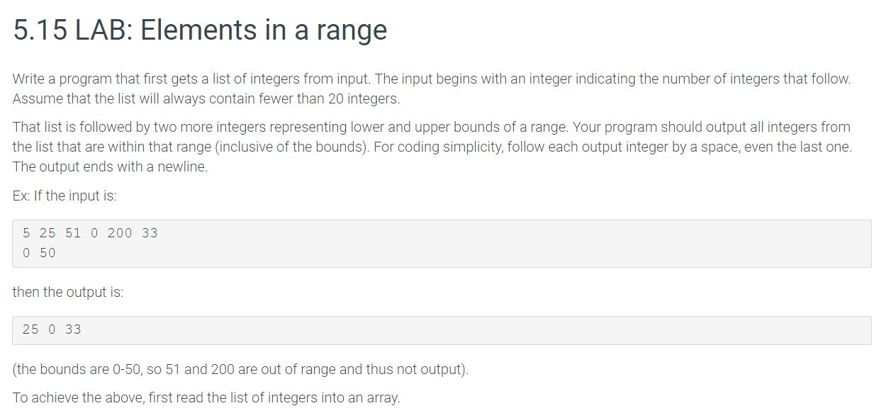 Solved 515 Lab Elements In A Range Write A Program That