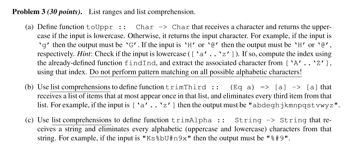 Problem 3 (30 points). List ranges and list | Chegg.com