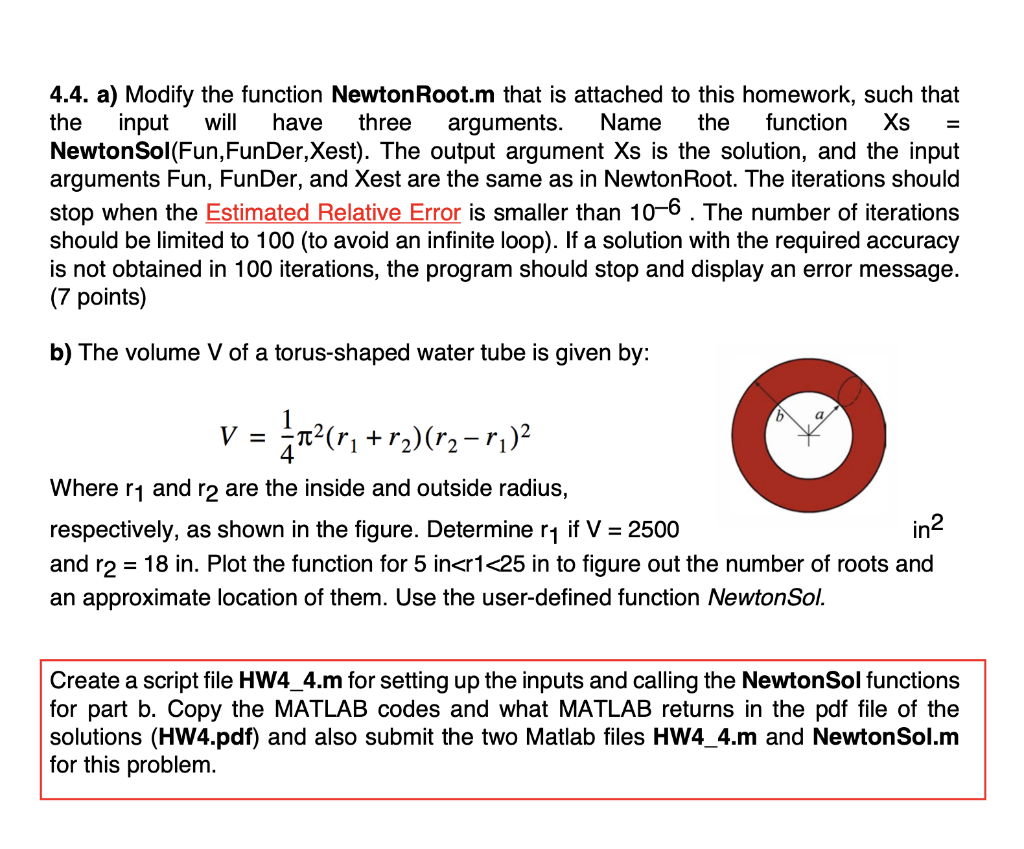 4.4. a) Modify the function NewtonRoot.m that is | Chegg.com
