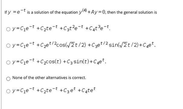 Solved If y re-t is a solution of the equation y(4+Ay=0, | Chegg.com