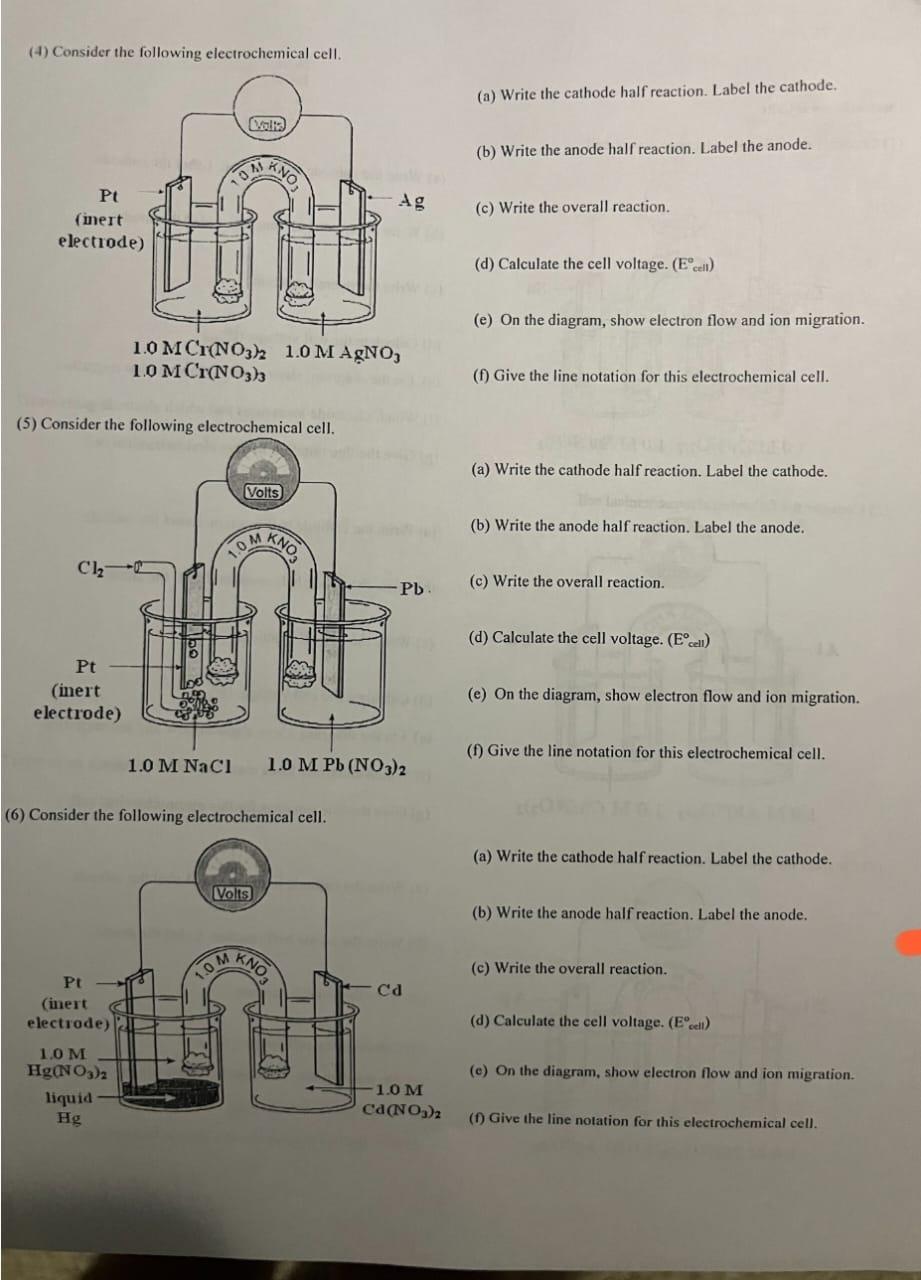Solved (4) Consider the following electrochemical cell. (a) | Chegg.com