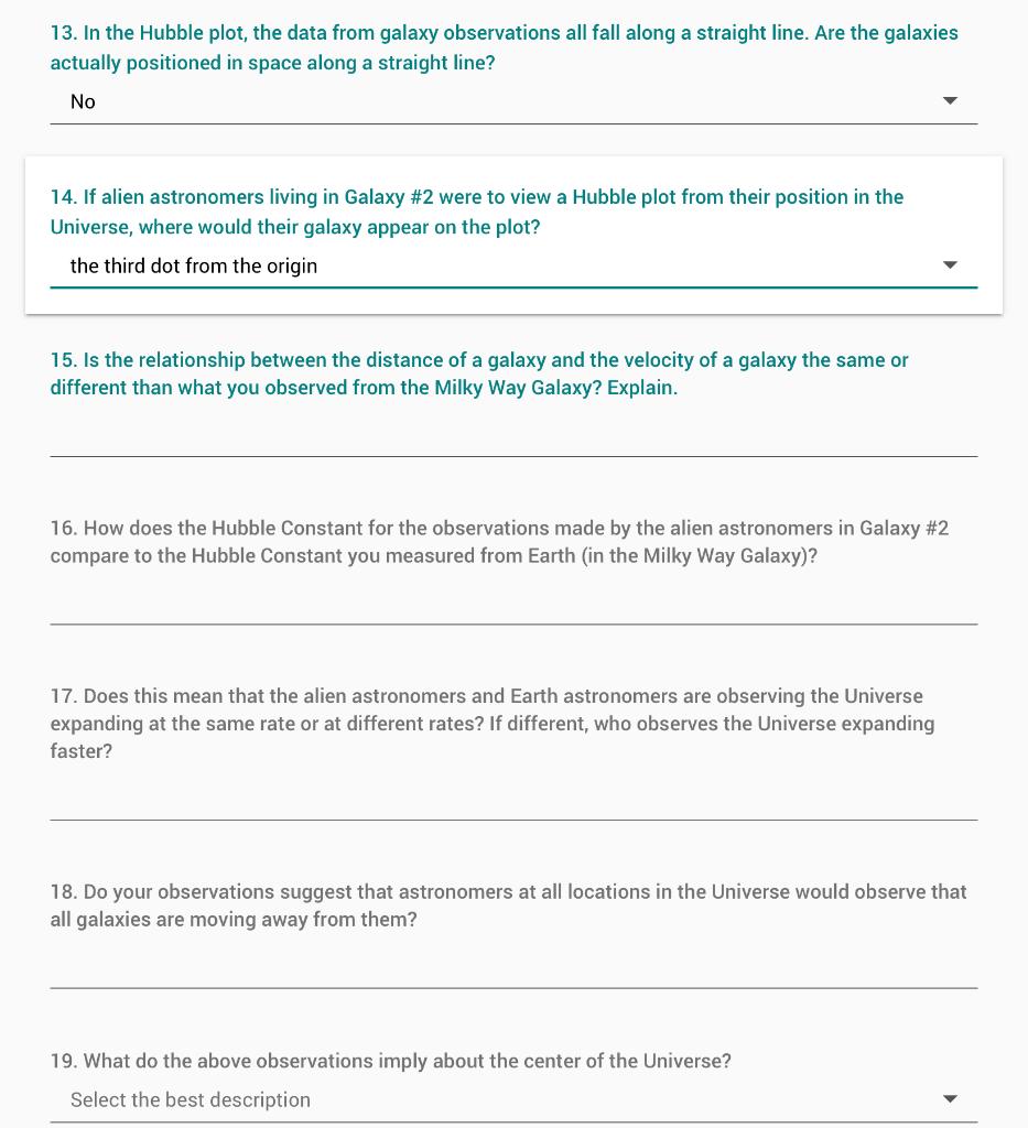 Solved 13. In the Hubble plot, the data from galaxy | Chegg.com