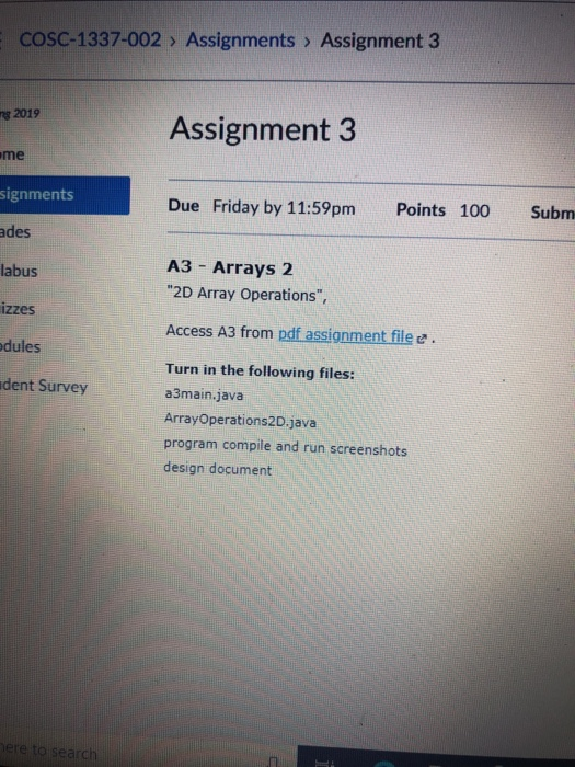 Solved COSc-1337-002> Assignments> Assignment 3 g 2019 | Chegg.com