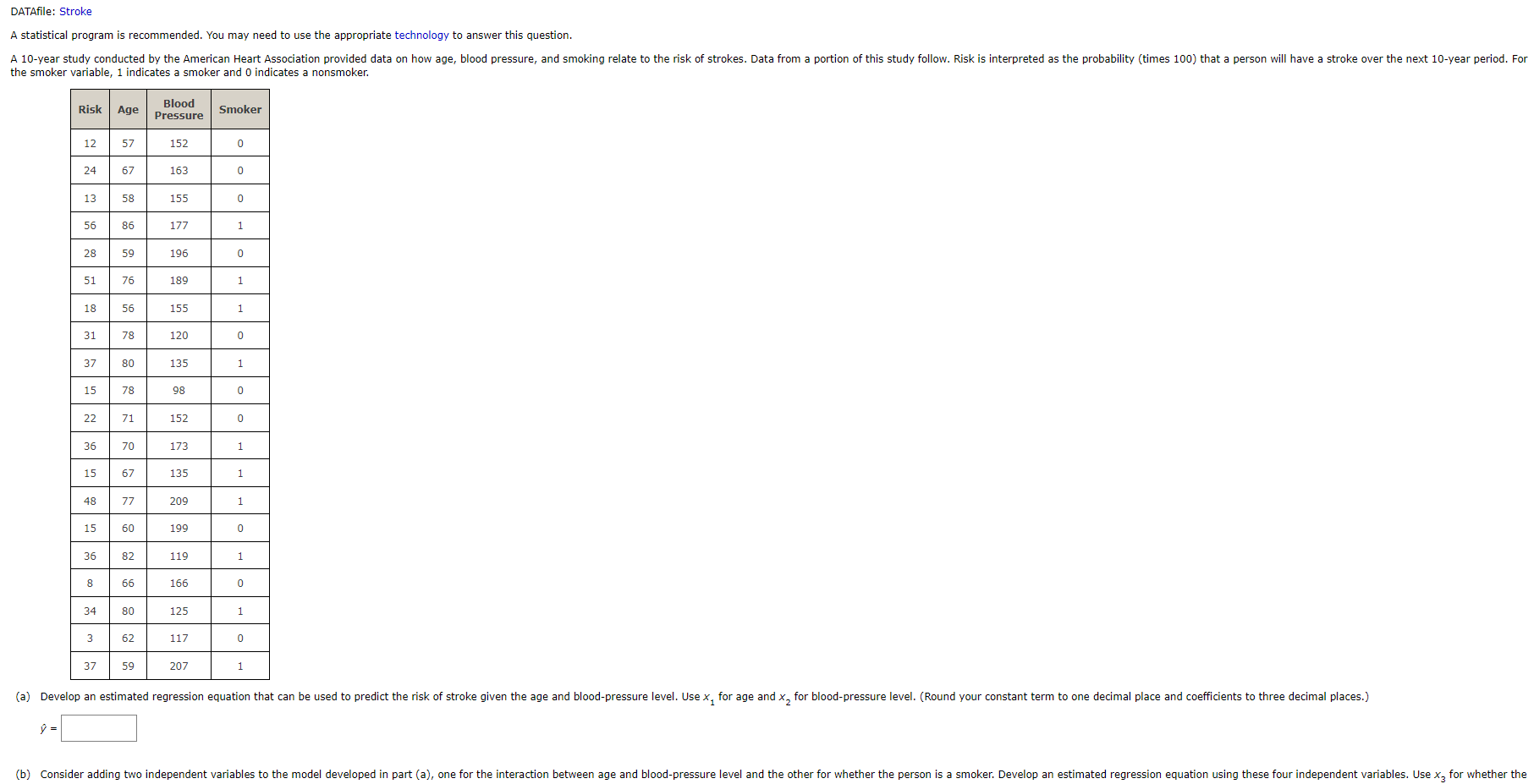 Solved DATAfile: Stroke A statistical program is | Chegg.com